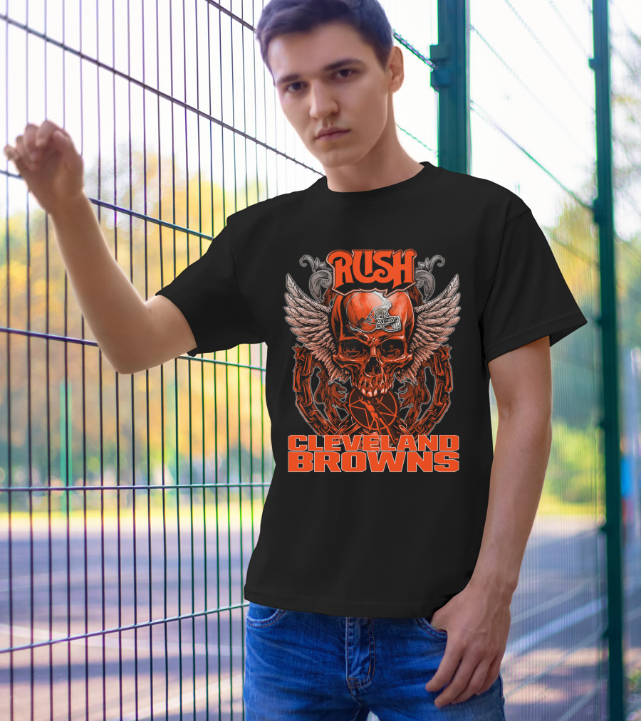Rush Cleveland Browns Skull Wings T-Shirt