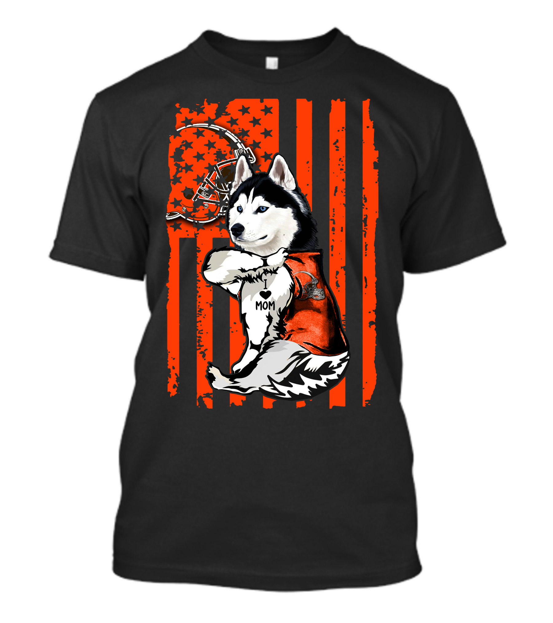 Siberian Husky With Football Helmet And Orange Flag Cleveland Browns T-Shirt