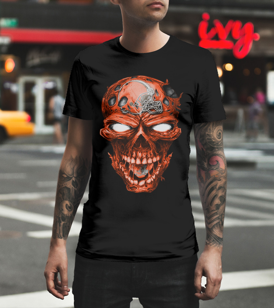 Skull Cleveland Browns Halloween Football Helmet T-Shirt