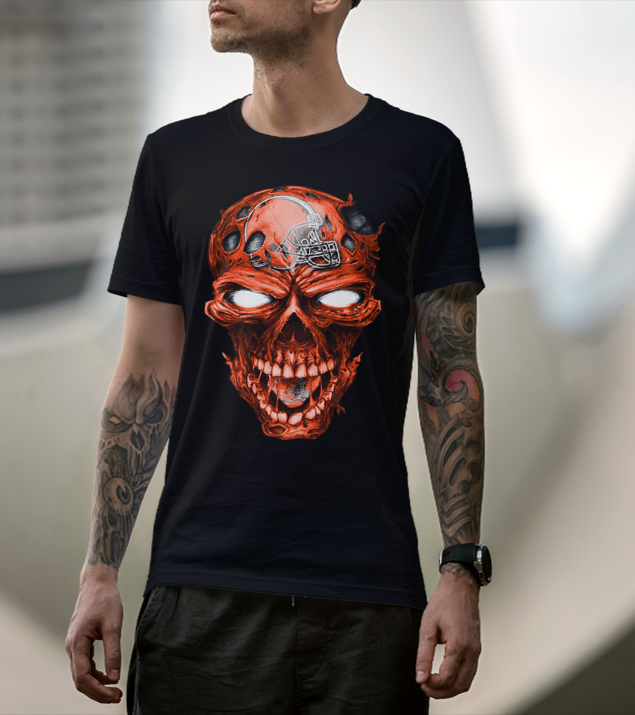 Skull Cleveland Browns Halloween Football Helmet T-Shirt