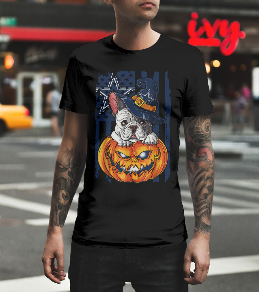 Hlw Bulldog Dallas Cowboys Halloween Pumpkin T-Shirt