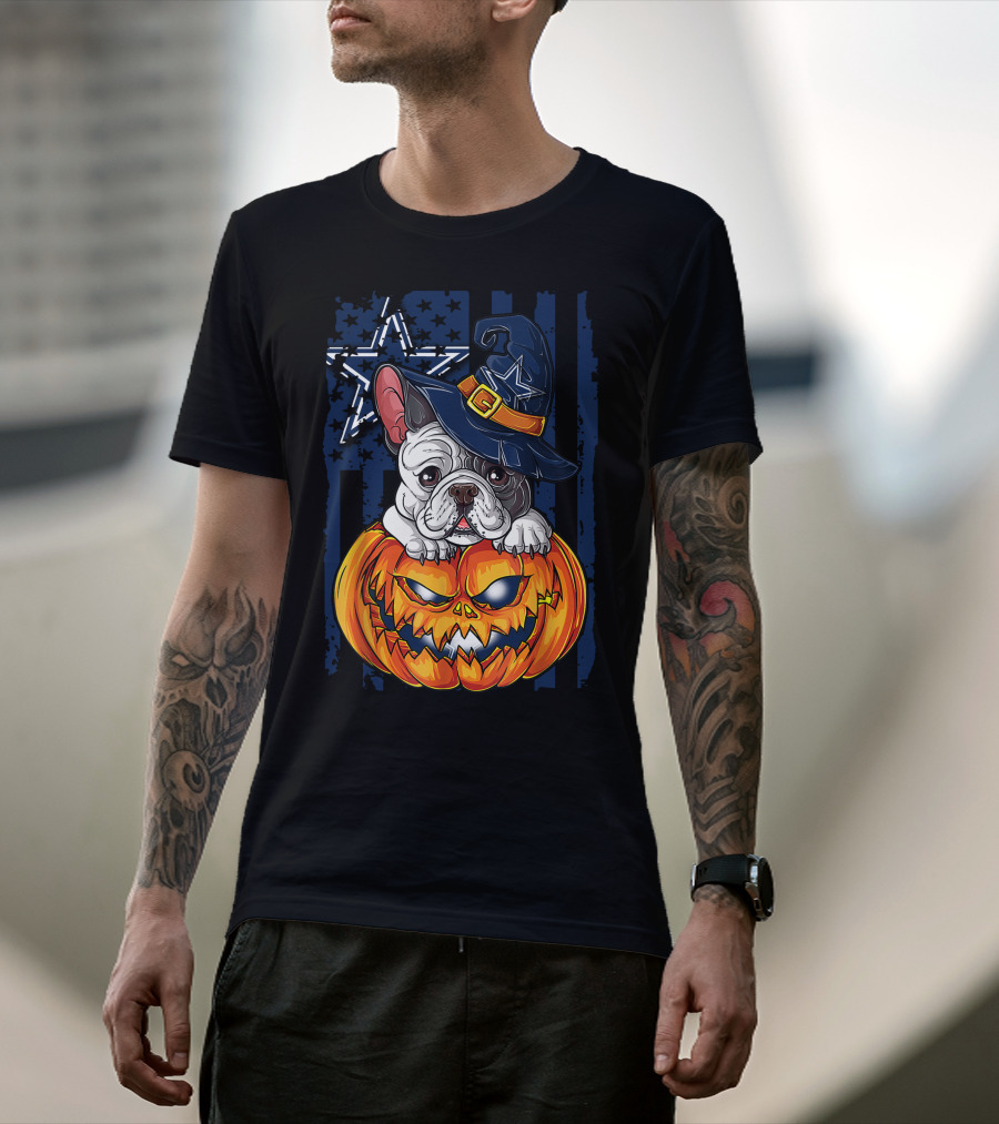 Hlw Bulldog Dallas Cowboys Halloween Pumpkin T-Shirt