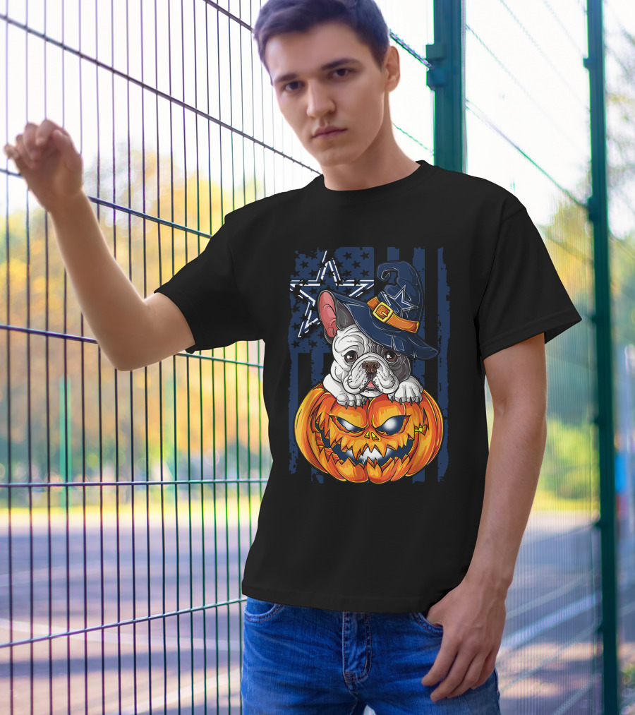 Hlw Bulldog Dallas Cowboys Halloween Pumpkin T-Shirt