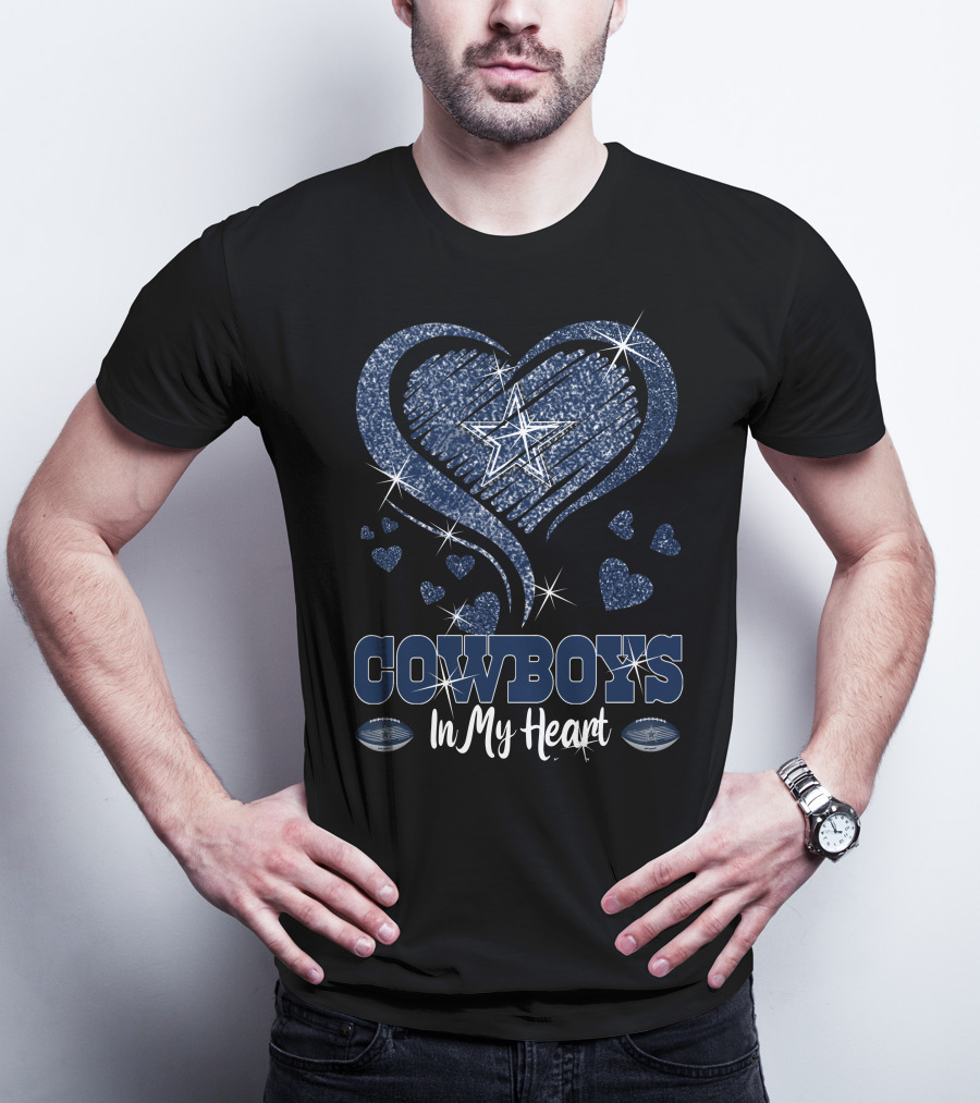 Cowboys In My Heart Starry Hearts Football T-Shirt
