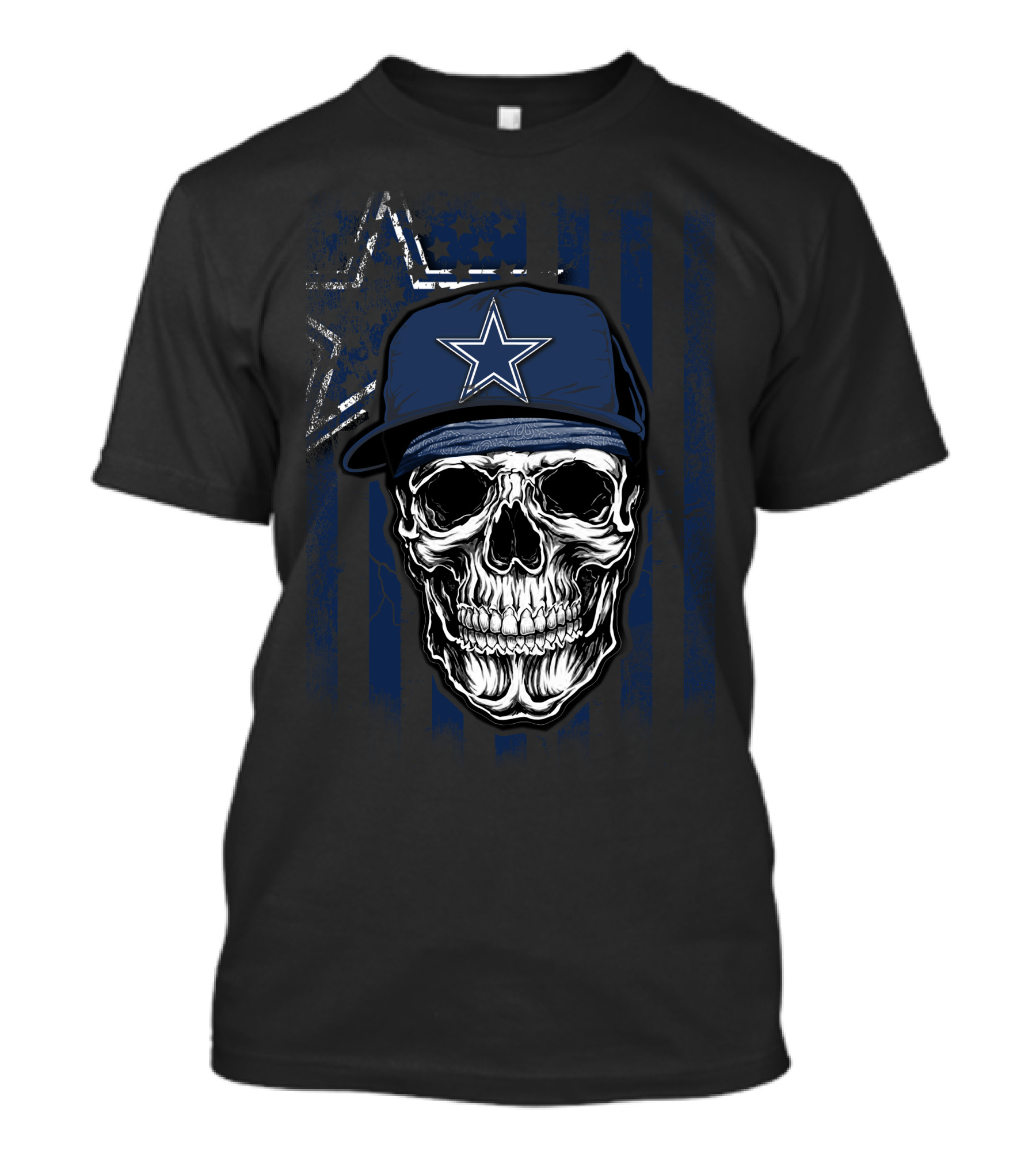 Skull V1 Dallas Cowboys Star Hat Blue Stripes T-Shirt