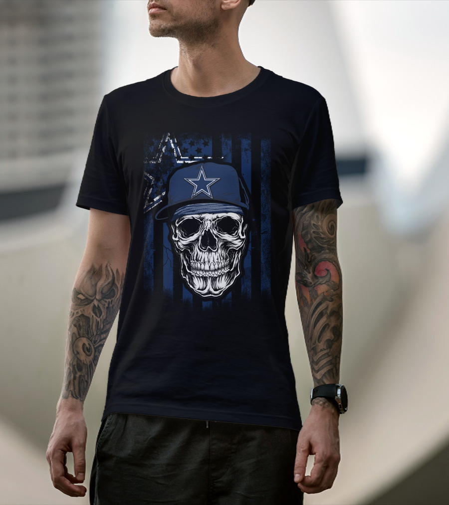 Skull V1 Dallas Cowboys Star Hat Blue Stripes T-Shirt