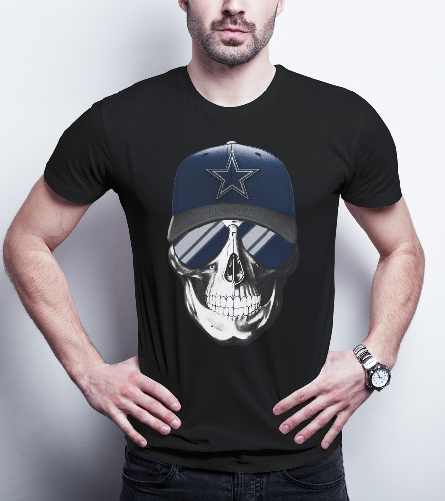 Skull Wearing Dallas Cowboys Hat And Sunglasses T-Shirt