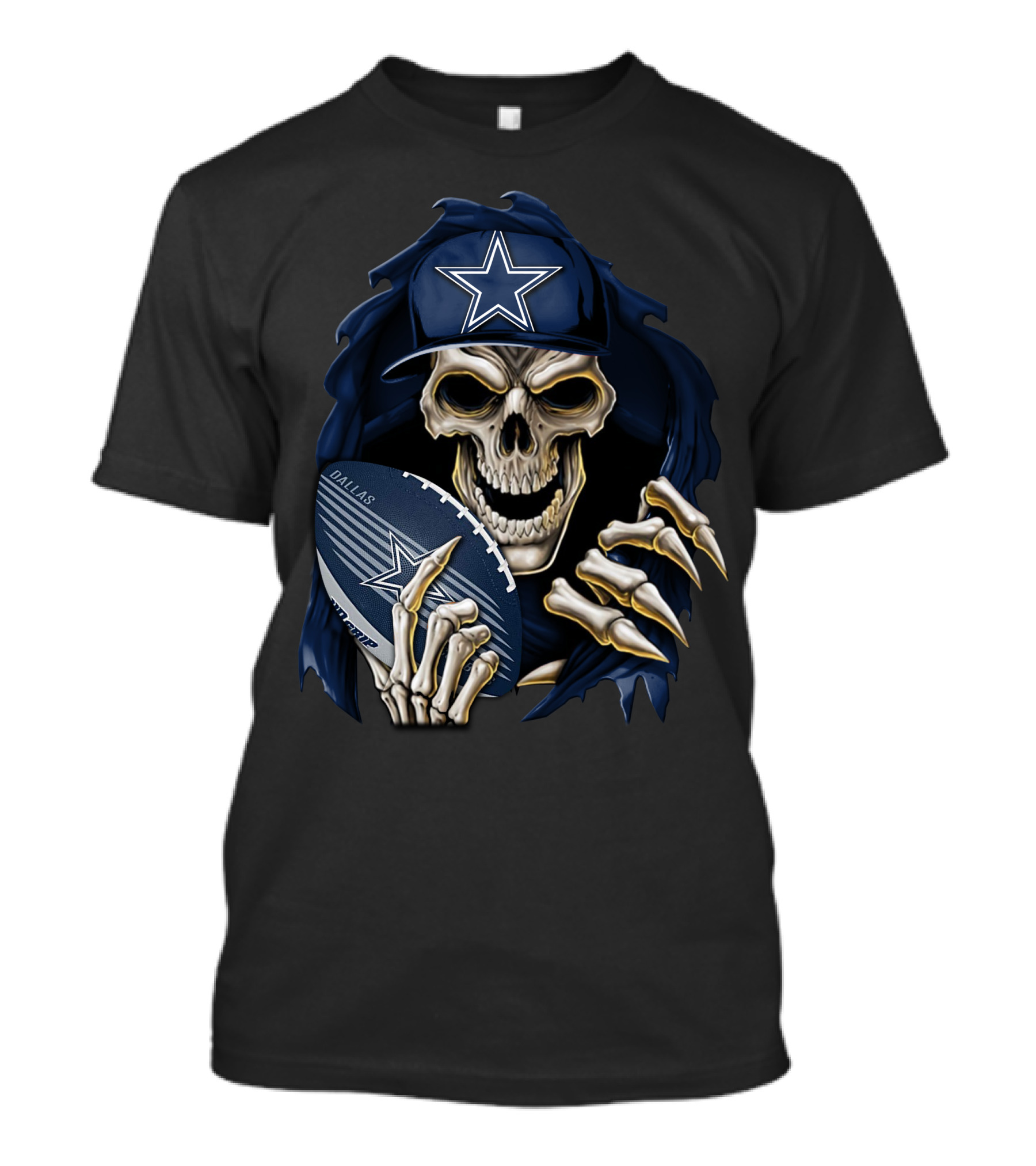 Skullbong Dallas Cowboys Skeleton Holding Football With Star T-Shirt