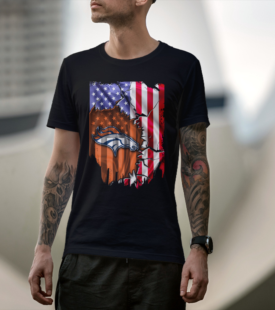 American Flag Denver Broncos Logo Explosion T-Shirt
