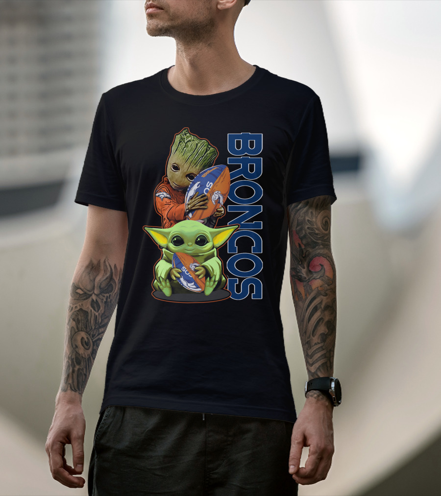 Groot Baby Yoda Denver Broncos Football Fan T-Shirt
