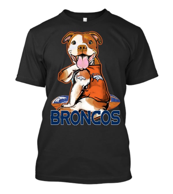 Pittbull Wearing Denver Broncos Jersey With Football And Broncos Text T-Shirt