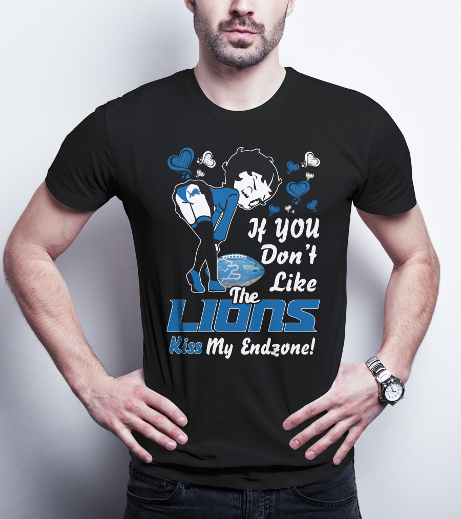 Betty Boop If You Don't Like The Detroit Lions Kiss My Endzone T-Shirt