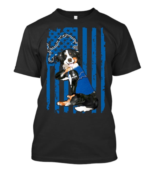 Border Collie I Love Mom Detroit Lions Flag T-Shirt
