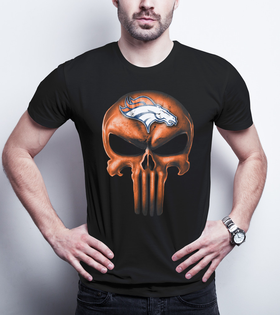 Skull Denver Broncos Logo Fusion T-Shirt