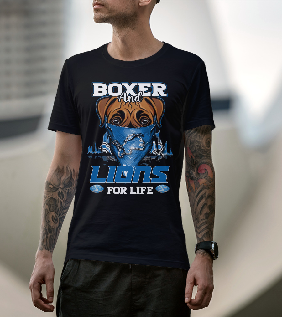 Boxer And Lions For Life DETROIT LIONS T-Shirt