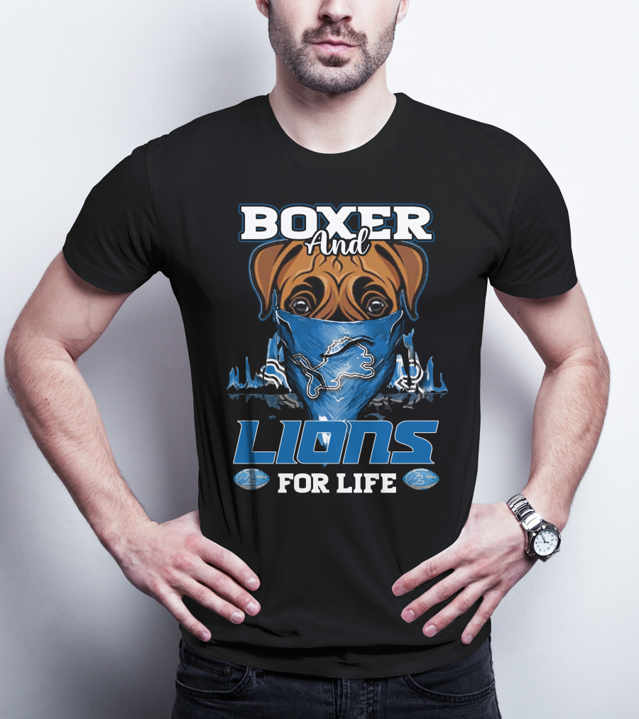 Boxer And Lions For Life DETROIT LIONS T-Shirt