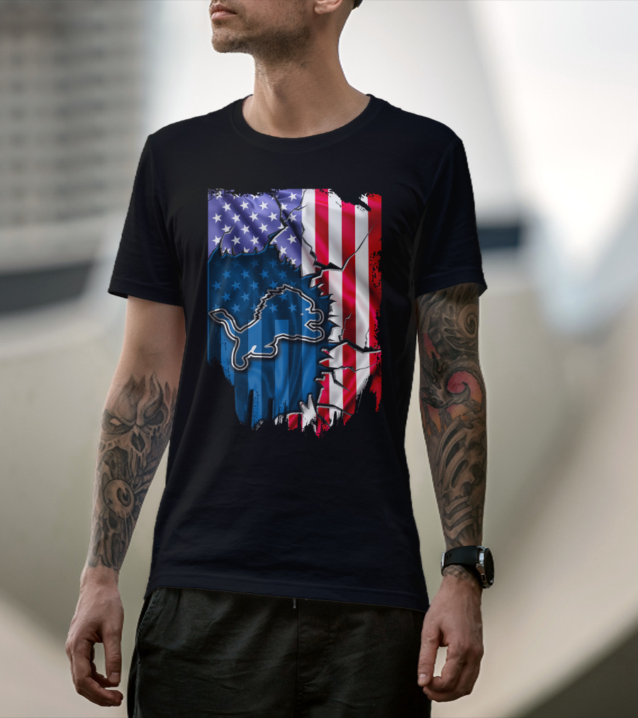 Flag Detroit Lions American Stars And Stripes Lion T-Shirt
