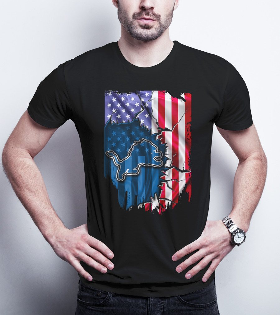 Flag Detroit Lions American Stars And Stripes Lion T-Shirt