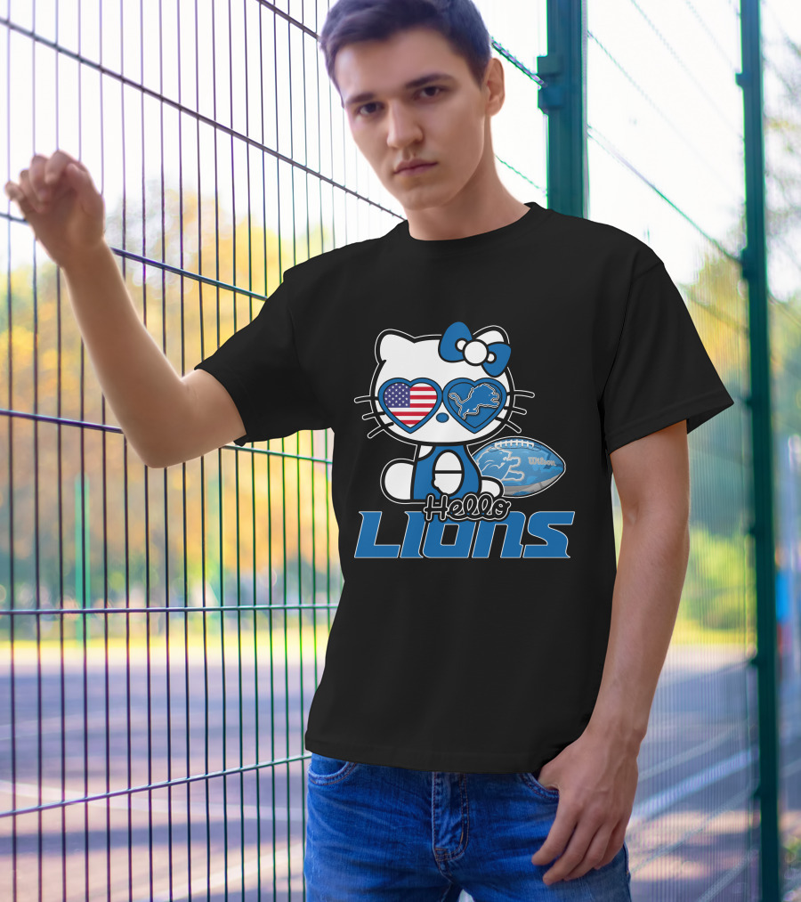Hellokitty Detroit Lions American Flag Wilson Football T-Shirt