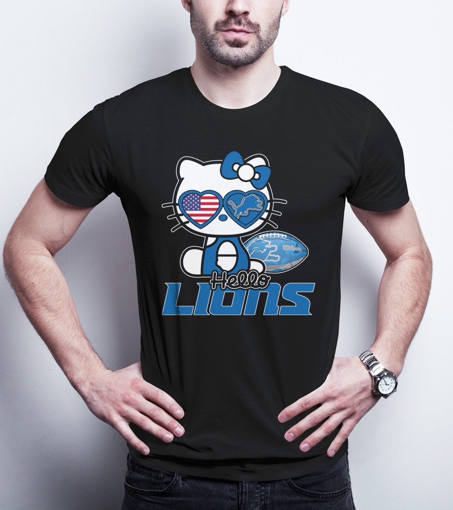 Hellokitty Detroit Lions American Flag Wilson Football T-Shirt