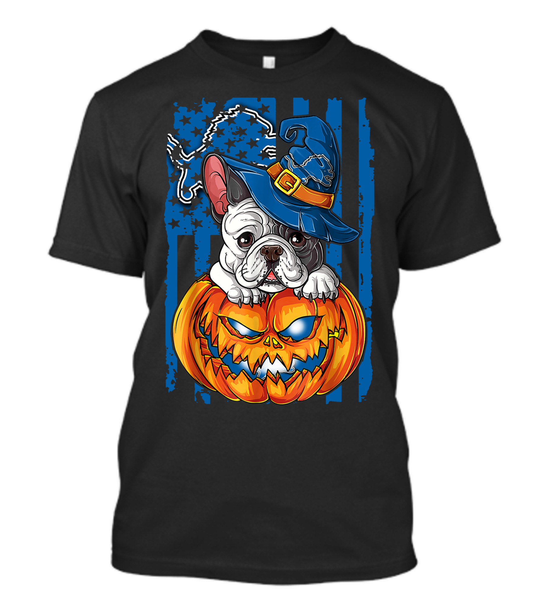 Hlw Bulldog Halloween Detroit Lions Pumpkin Wizard T-Shirt