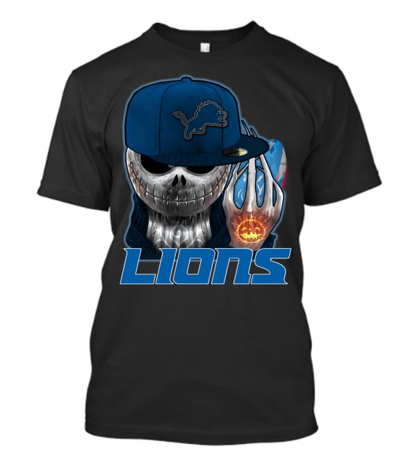Jackskull Detroit Lions Halloween Football Fan Skull Cap T-Shirt