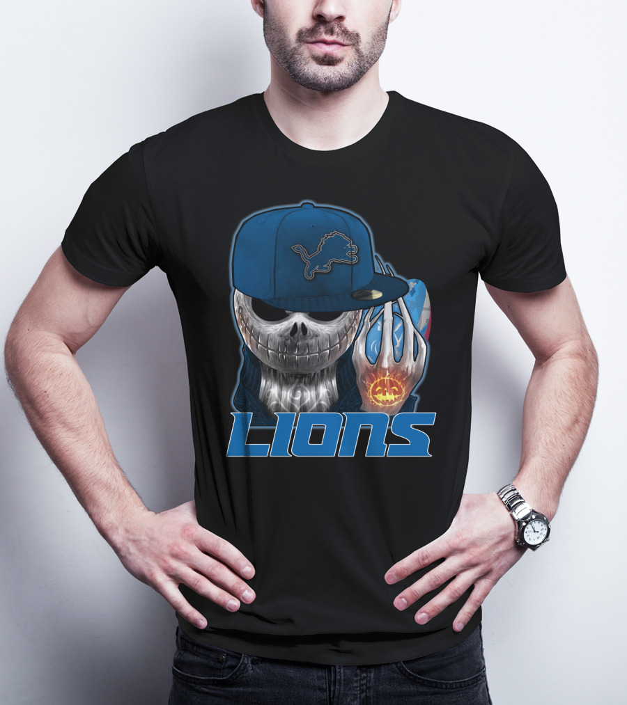 Jackskull Detroit Lions Halloween Football Fan Skull Cap T-Shirt