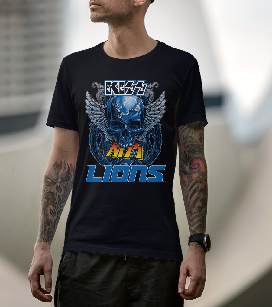 Kiss Skull Wings Detroit Lions T-Shirt