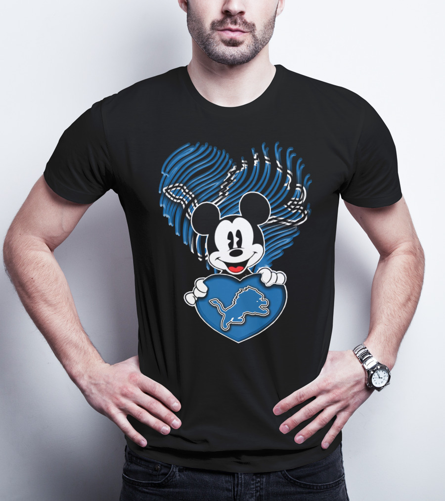 Mickey Mouse Heart Detroit Lions Fan T-Shirt