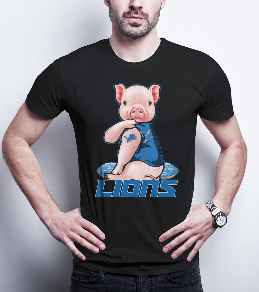 Detroit Lions Pig In Blue T-Shirt