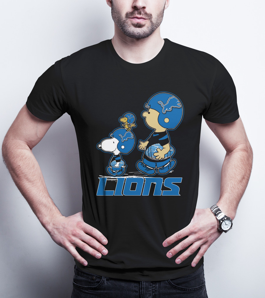 Snpfootball Detroit Lions Peanuts Characters With Lions Helmets T-Shirt