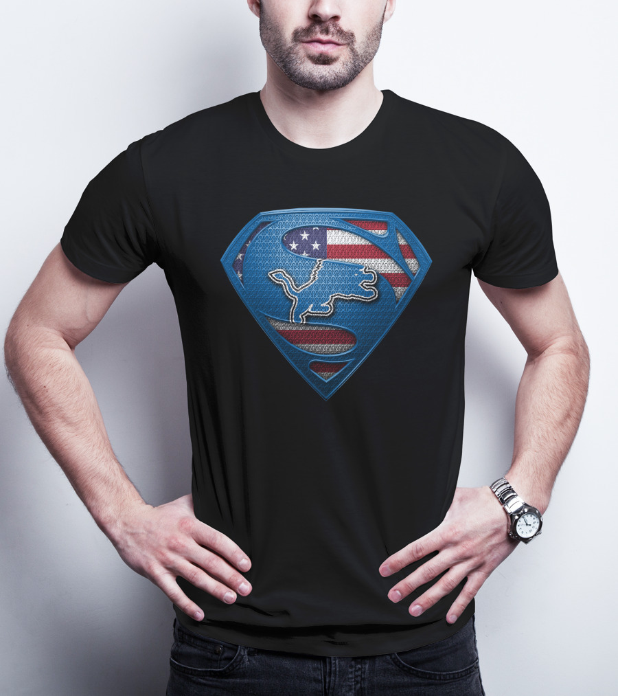 Detroit Lions Superman American Flag T-Shirt