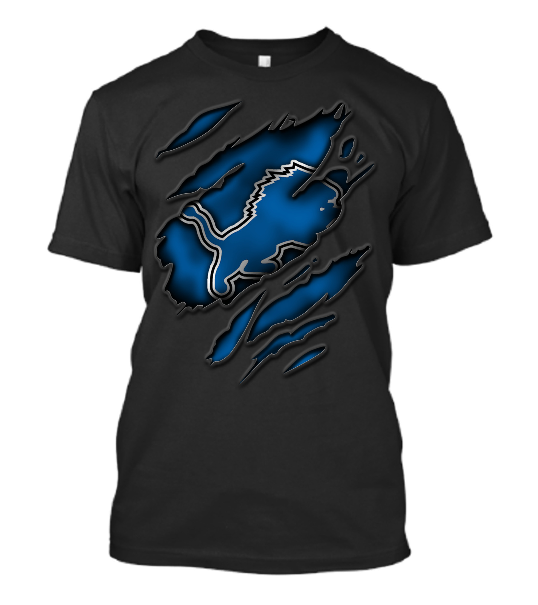 Torn Detroit Lions Blue And Black Rips T-Shirt