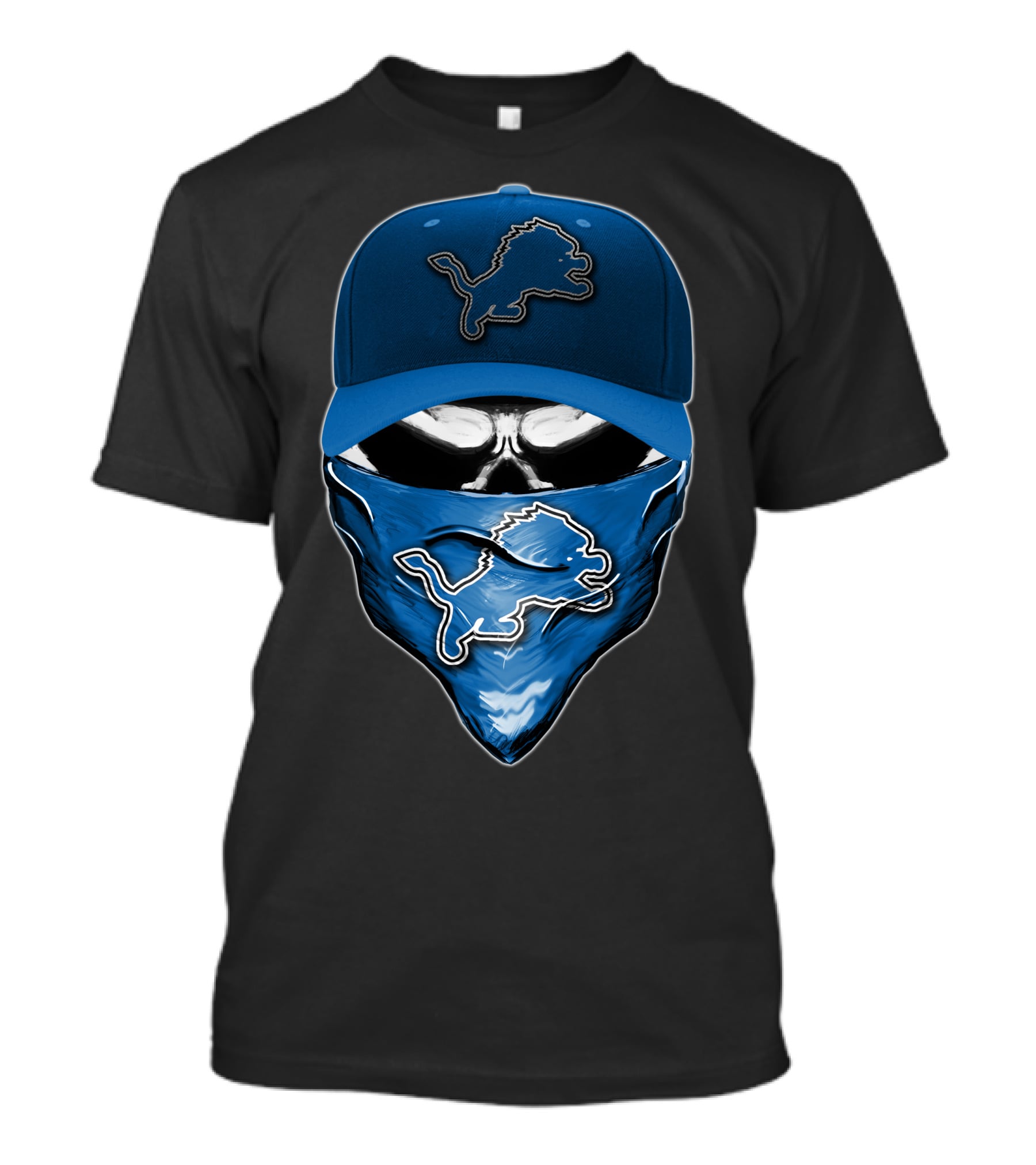 Skull Detroit Lions Hat And Mask T-Shirt