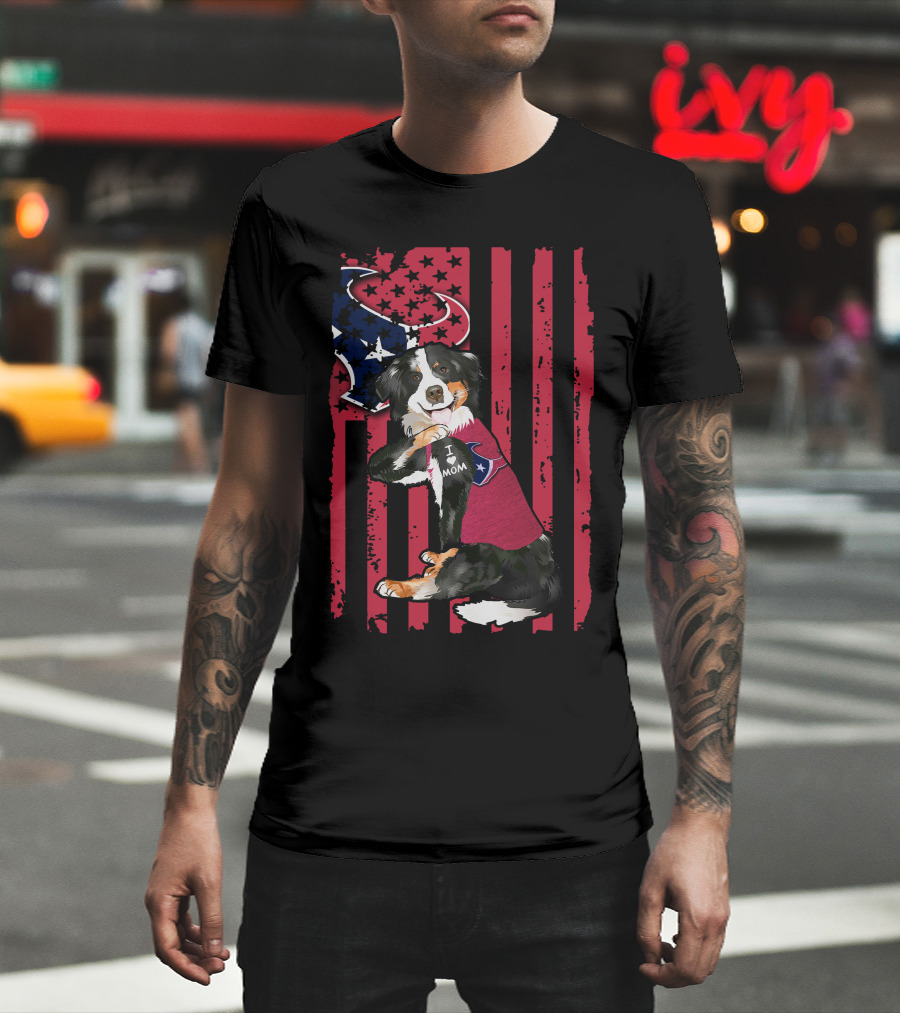 Border Collie I Love Mom Houston Texans Flag T-Shirt