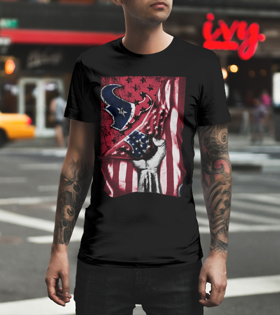 Patriotic Houston Texans Stars And Stripes Flag T-Shirt