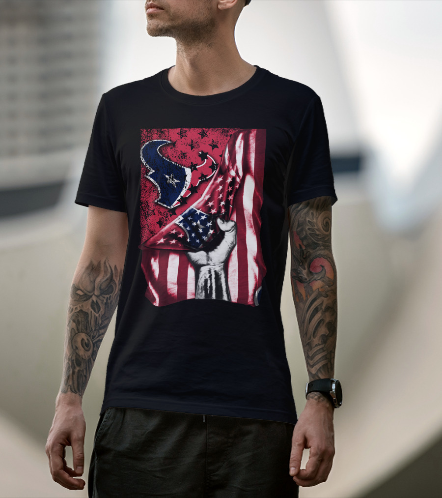 Patriotic Houston Texans Stars And Stripes Flag T-Shirt