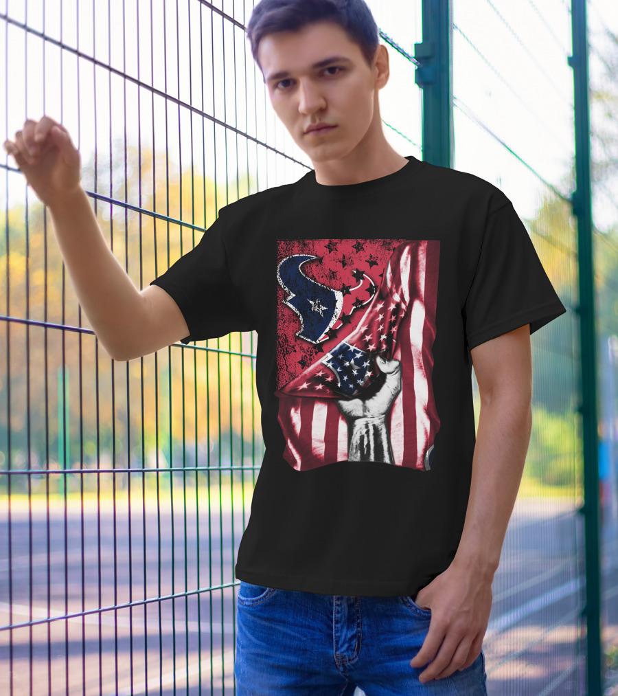 Patriotic Houston Texans Stars And Stripes Flag T-Shirt