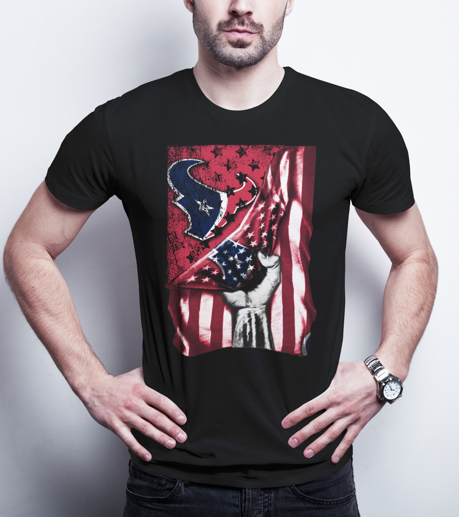 Patriotic Houston Texans Stars And Stripes Flag T-Shirt