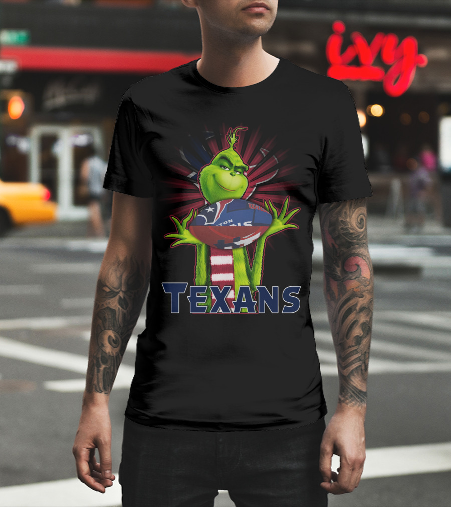 Grinch Holding Houston Texans Football T-Shirt