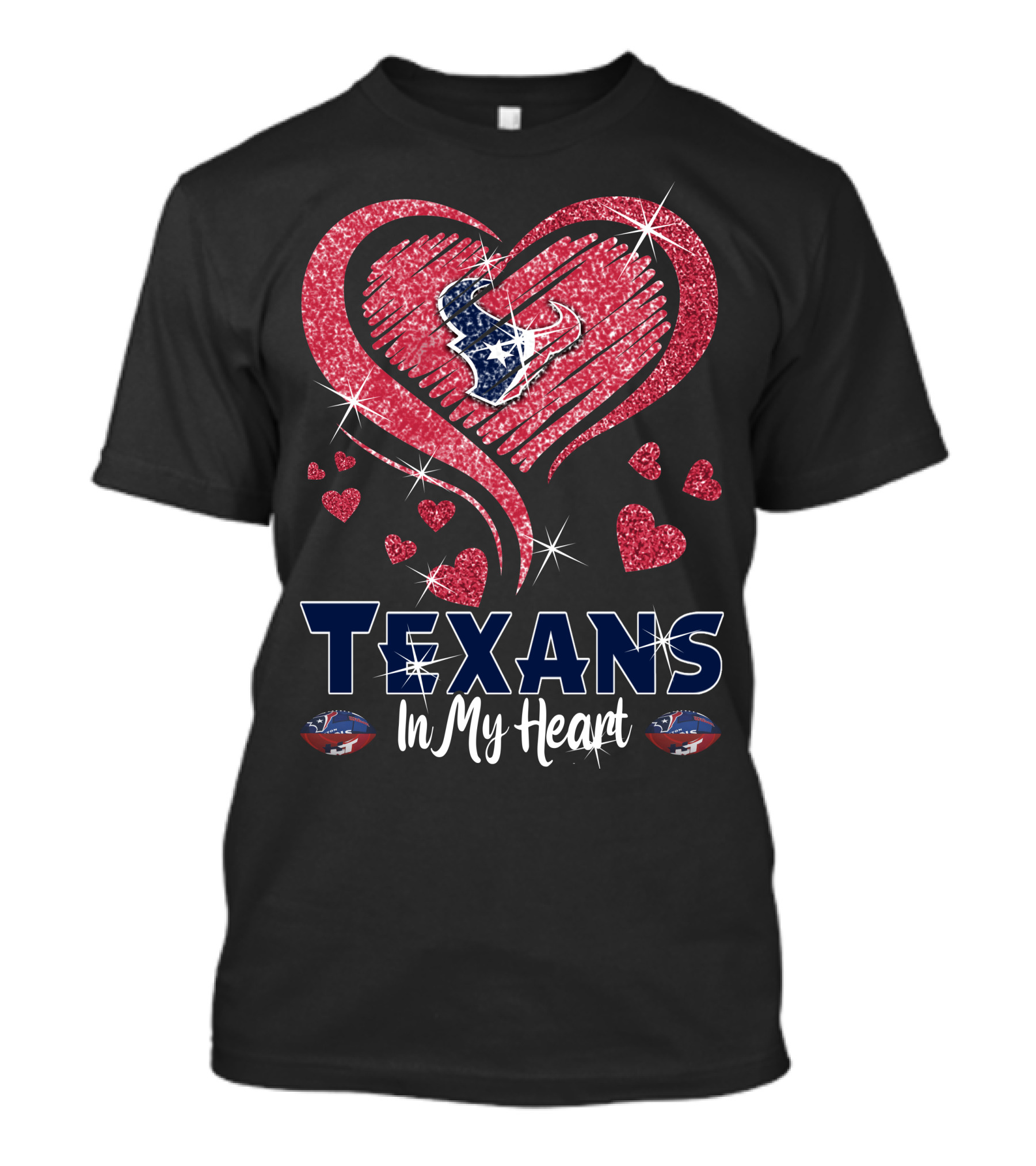 Texans In My Heart Sparkling Hearts T-Shirt