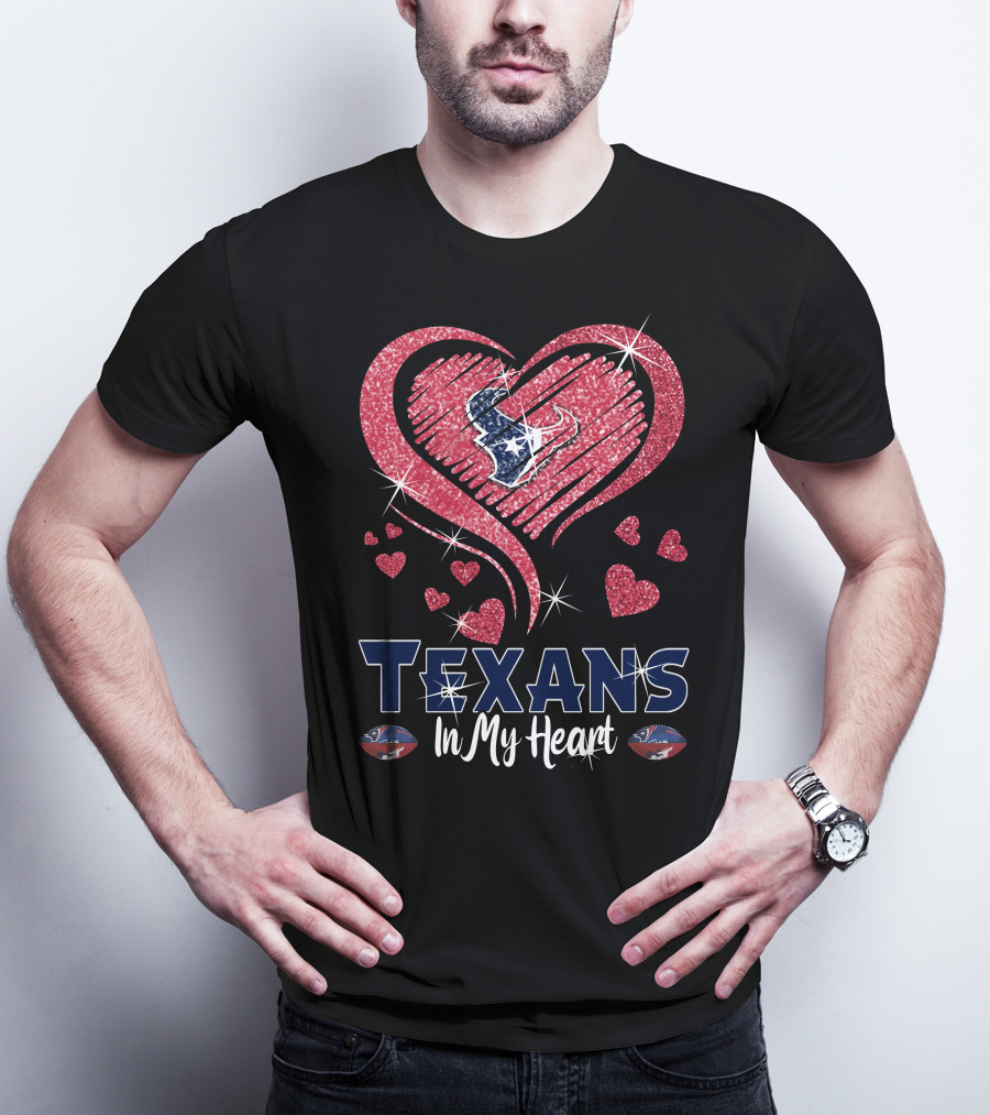 Texans In My Heart Sparkling Hearts T-Shirt