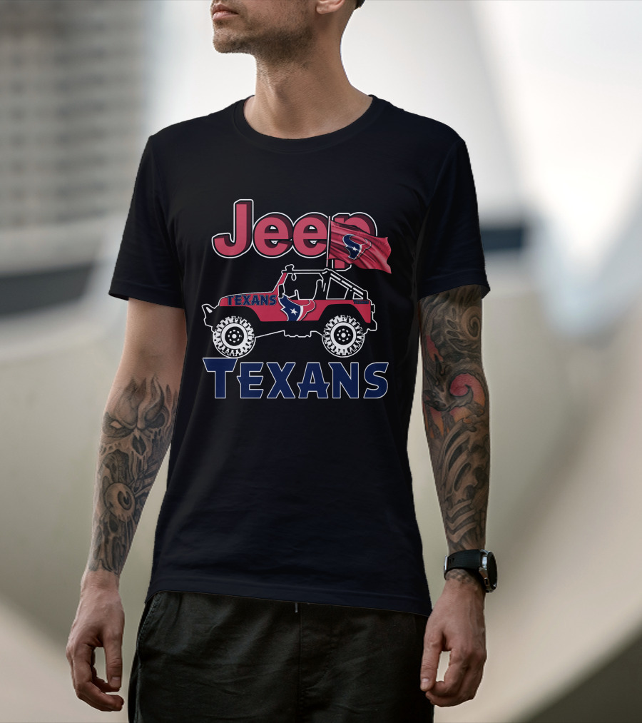 Jeep Houston Texans Logo With Flag And Off-Road T-Shirt
