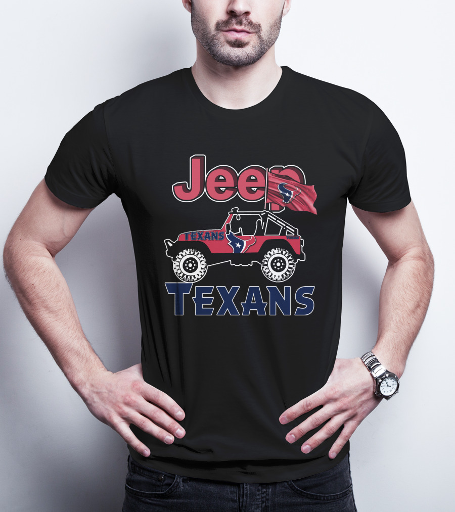 Jeep Houston Texans Logo With Flag And Off-Road T-Shirt