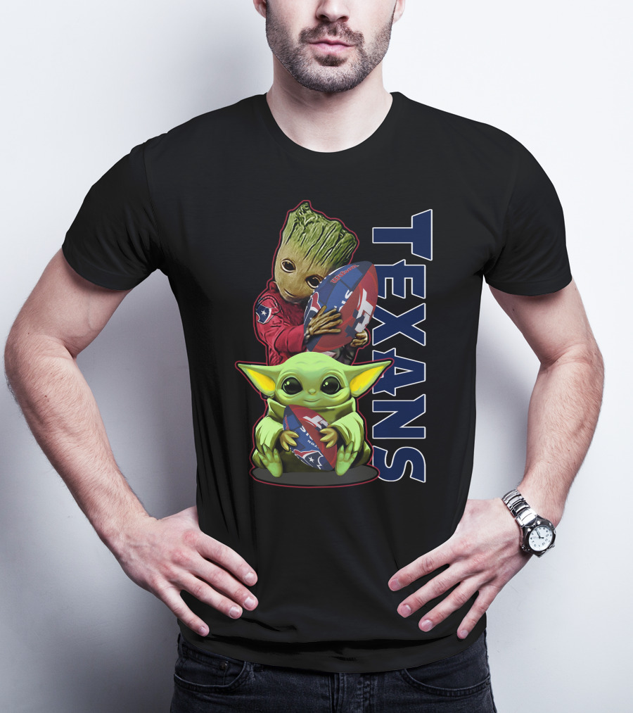 Grzd Houston Texans Groot And Baby Yoda Football Fan T-Shirt