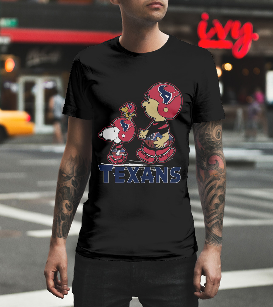 Snpfootball Texas Snoopy And Woodstock With Houston Texans Helmets And Football T-Shirt