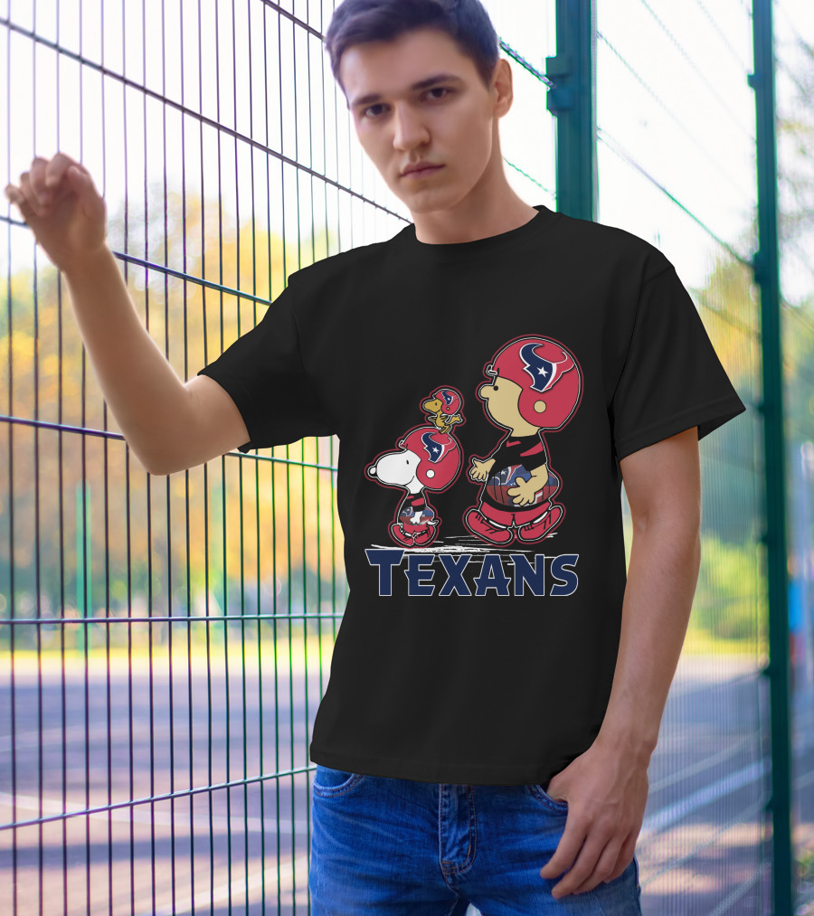 Snpfootball Texas Snoopy And Woodstock With Houston Texans Helmets And Football T-Shirt