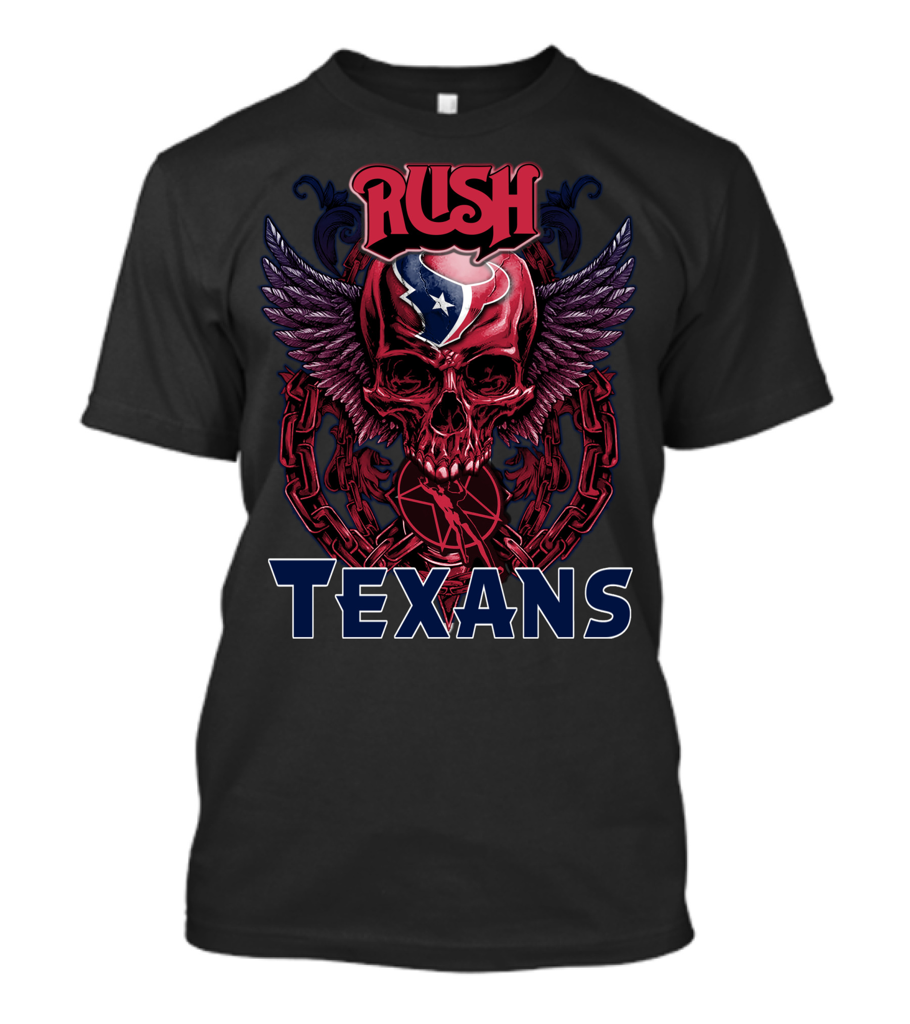 Rush Houston Texans Skull With Wings And Chains T-Shirt