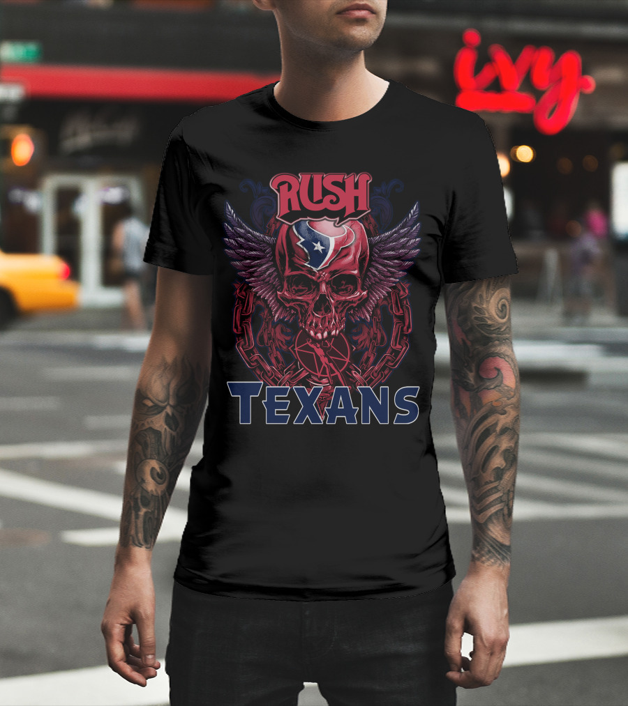Rush Houston Texans Skull With Wings And Chains T-Shirt