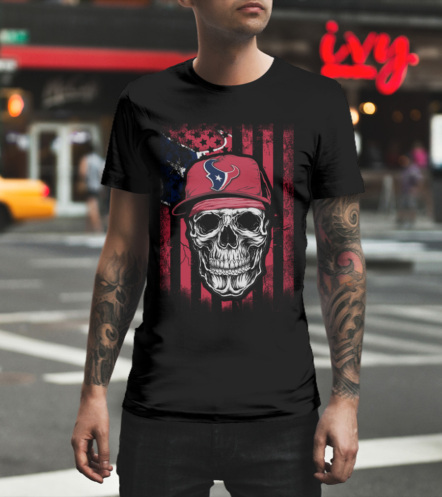 Houston Texans Logo Skull Patriot Flag T-Shirt